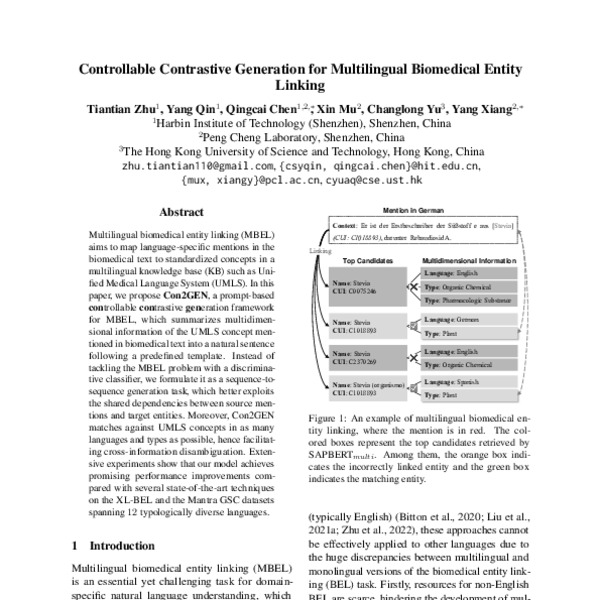 Controllable Contrastive Generation for Multilingual Biomedical Entity Linking - ACL Anthology
