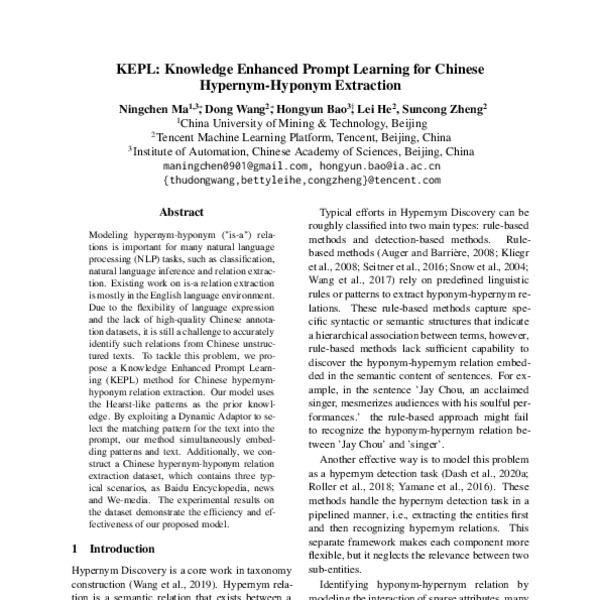 KEPL: Knowledge Enhanced Prompt Learning for Chinese Hypernym-Hyponym ...