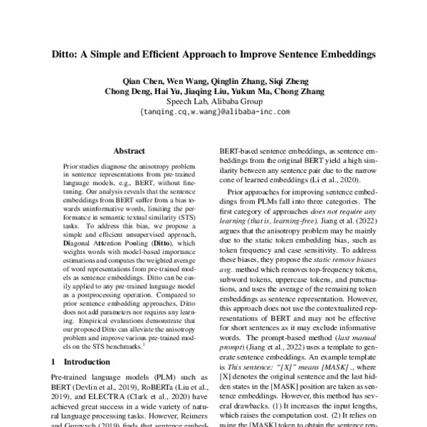 Ditto: A Simple and Efficient Approach to Improve Sentence Embeddings - ACL Anthology