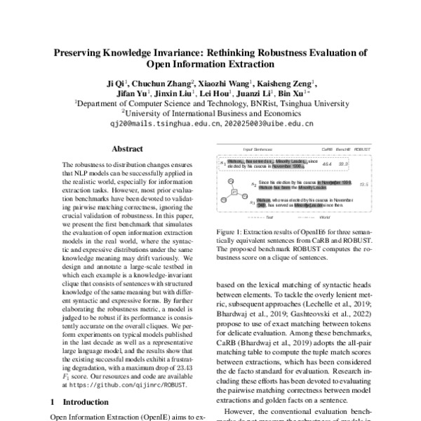 Preserving Knowledge Invariance: Rethinking Robustness Evaluation of Open Information Extraction ...