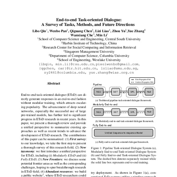 End-to-end Task-oriented Dialogue: A Survey of Tasks, Methods, and Future Directions - ACL Anthology