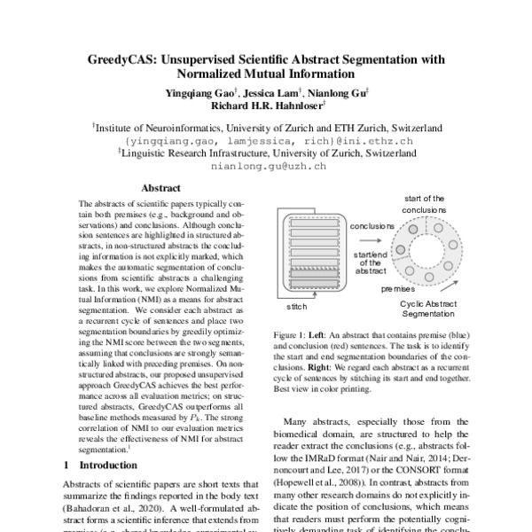 GreedyCAS: Unsupervised Scientific Abstract Segmentation with Normalized Mutual Information ...