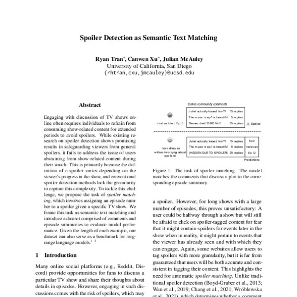 Spoiler Detection As Semantic Text Matching Acl Anthology
