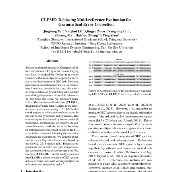 CLEME: Debiasing Multi-reference Evaluation for Grammatical Error Correction - ACL Anthology