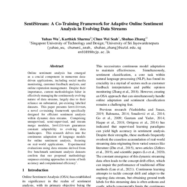 SentiStream: A Co-Training Framework for Adaptive Online Sentiment Analysis in Evolving Data ...