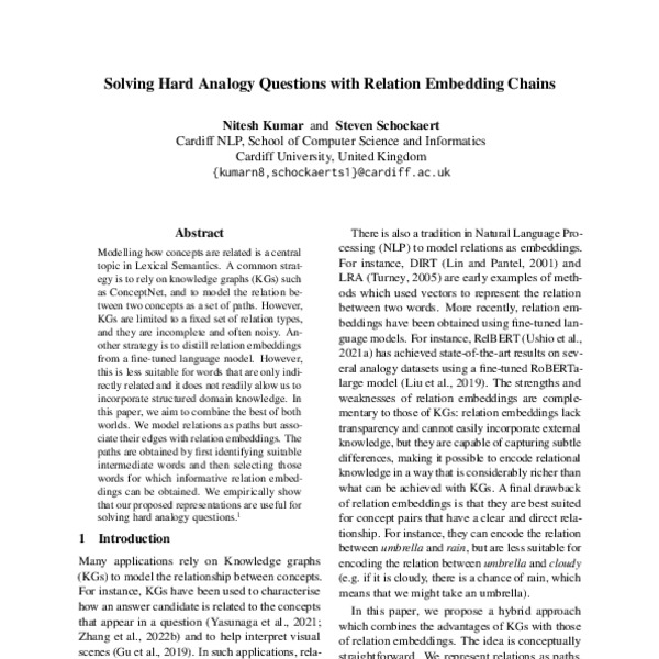 Solving Hard Analogy Questions With Relation Embedding Chains Acl
