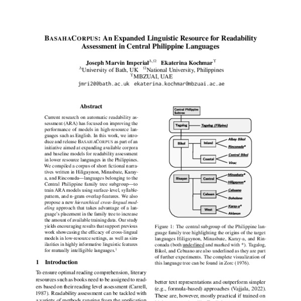 BasahaCorpus: An Expanded Linguistic Resource for Readability Assessment in Central Philippine ...