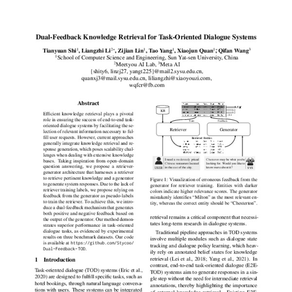 Dual Feedback Knowledge Retrieval For Task Oriented Dialogue Systems