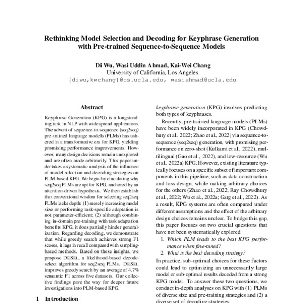 Rethinking Model Selection and Decoding for Keyphrase Generation with Pre-trained Sequence-to ...