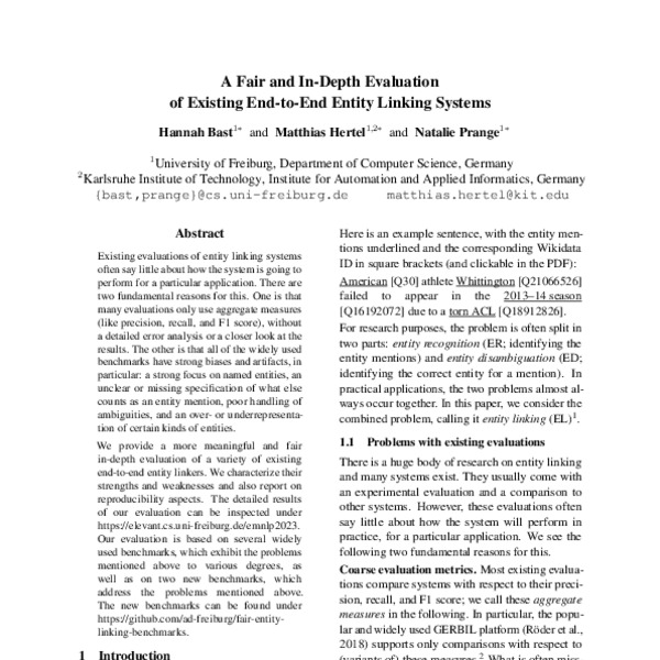 A Fair and In-Depth Evaluation of Existing End-to-End Entity Linking Systems - ACL Anthology