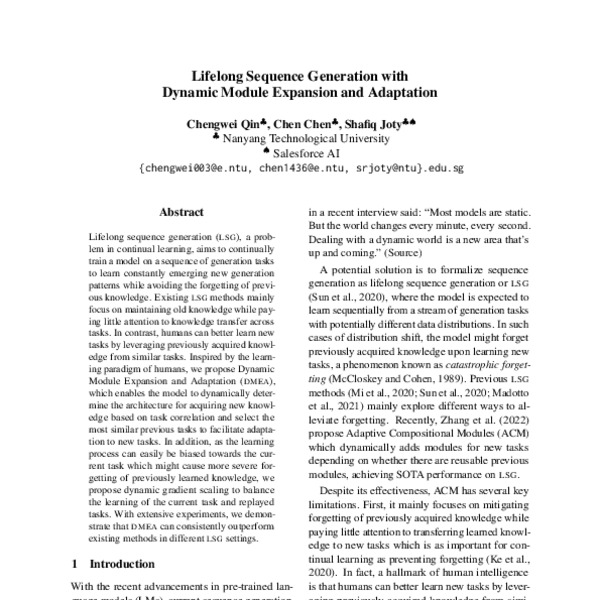 Lifelong Sequence Generation with Dynamic Module Expansion and Adaptation - ACL Anthology