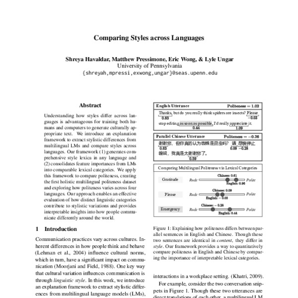 Comparing Styles across Languages - ACL Anthology