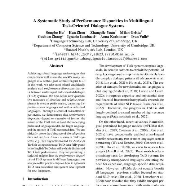 A Systematic Study of Performance Disparities in Multilingual Task-Oriented Dialogue Systems ...