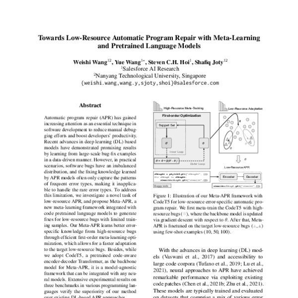 Towards Low-Resource Automatic Program Repair with Meta-Learning and Pretrained Language Models ...
