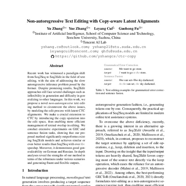 Non Autoregressive Text Editing With Copy Aware Latent Alignments Acl Anthology