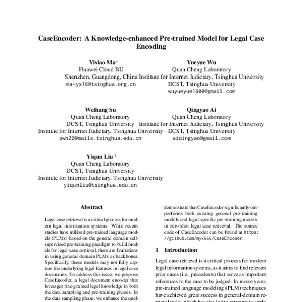 Caseencoder A Knowledge Enhanced Pre Trained Model For Legal Case Encoding Acl Anthology