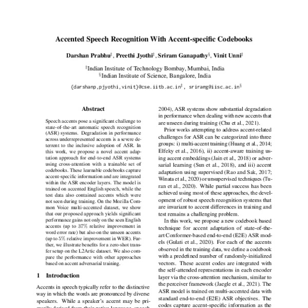 Accented Speech Recognition With Accent-specific Codebooks - ACL Anthology