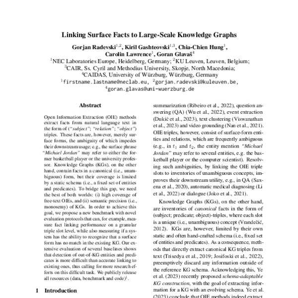Linking Surface Facts to Large-Scale Knowledge Graphs - ACL Anthology