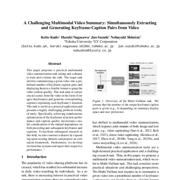 A Challenging Multimodal Video Summary: Simultaneously Extracting and ...