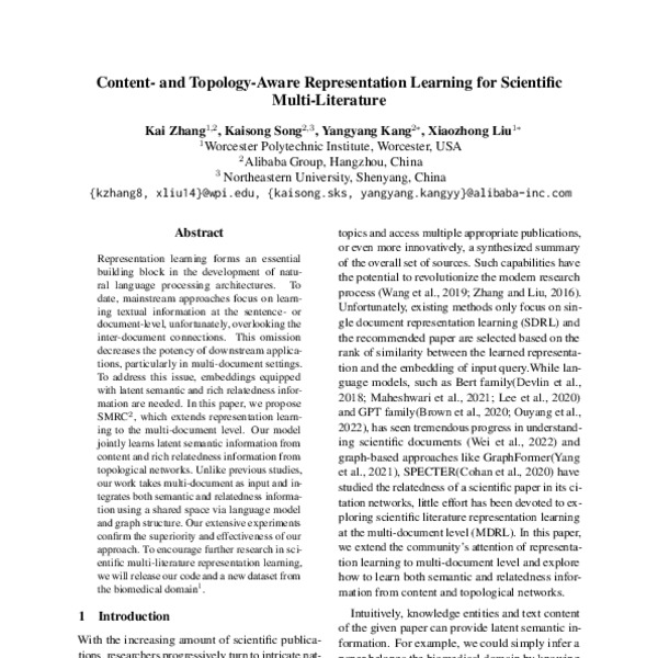 Content- and Topology-Aware Representation Learning for Scientific Multi-Literature - ACL Anthology