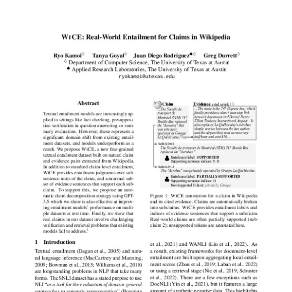 WiCE: Real-World Entailment for Claims in Wikipedia - ACL Anthology