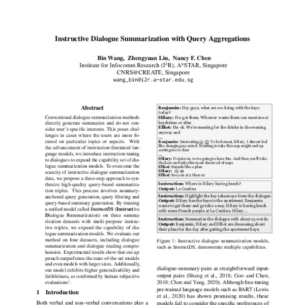 Instructive Dialogue Summarization With Query Aggregations Acl Anthology