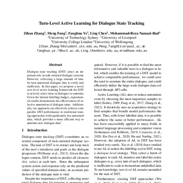 Turn-Level Active Learning for Dialogue State Tracking - ACL Anthology