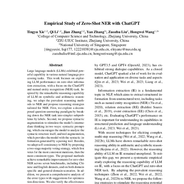 Empirical Study of Zero-Shot NER with ChatGPT - ACL Anthology