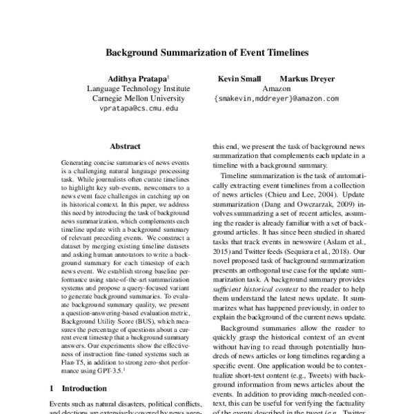 Background Summarization of Event Timelines - ACL Anthology