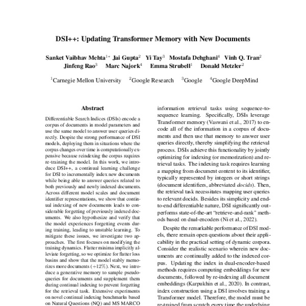 Dsi Updating Transformer Memory With New Documents Acl Anthology