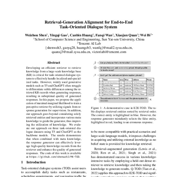 Retrieval Generation Alignment For End To End Task Oriented Dialogue System Acl Anthology