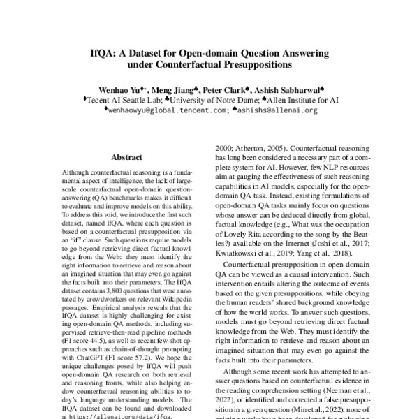 IfQA: A Dataset for Open-domain Question Answering under Counterfactual Presuppositions - ACL ...