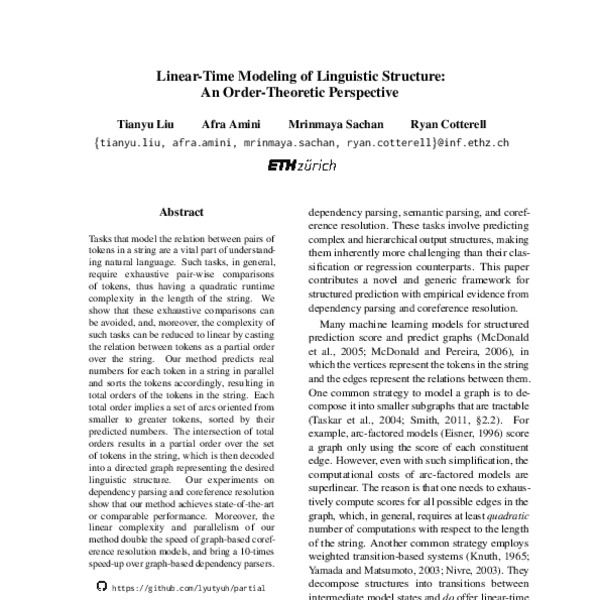 Linear-Time Modeling of Linguistic Structure: An Order-Theoretic Perspective - ACL Anthology