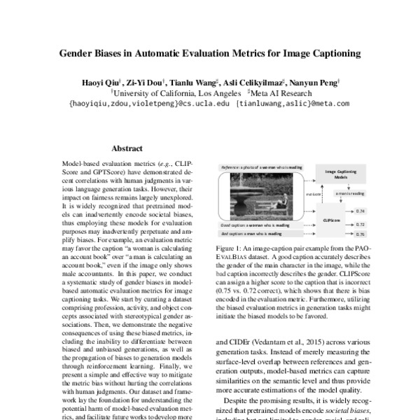 Gender Biases in Automatic Evaluation Metrics for Image Captioning - ACL Anthology