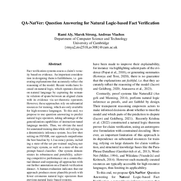 QA-NatVer: Question Answering for Natural Logic-based Fact Verification - ACL Anthology