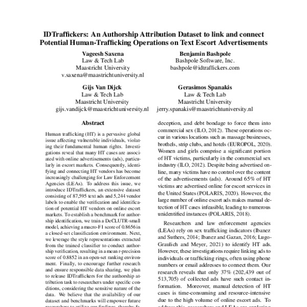 IDTraffickers: An Authorship Attribution Dataset to link and connect ...