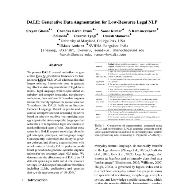 DALE: Generative Data Augmentation for Low-Resource Legal NLP - ACL Anthology