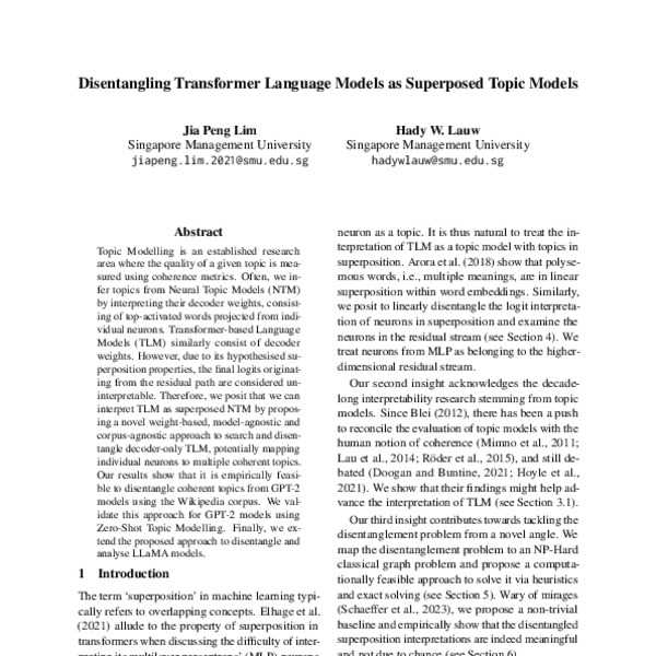 Disentangling Transformer Language Models as Superposed Topic Models - ACL Anthology