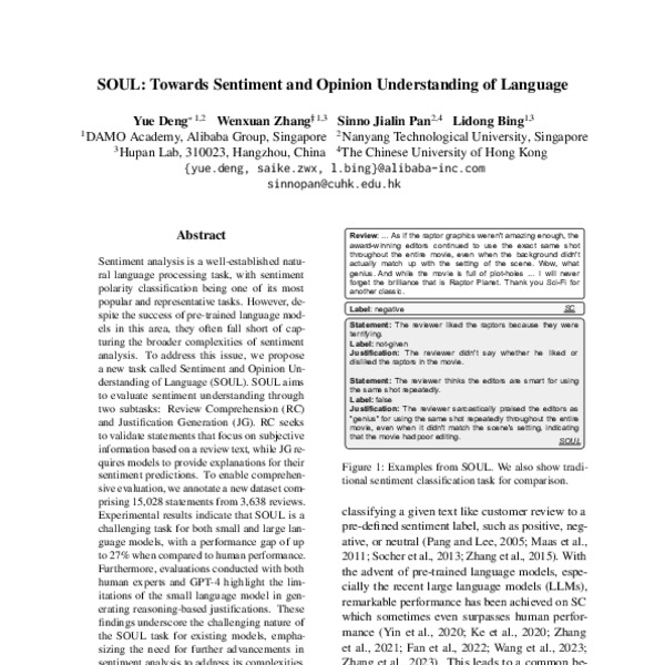 SOUL: Towards Sentiment and Opinion Understanding of Language - ACL Anthology