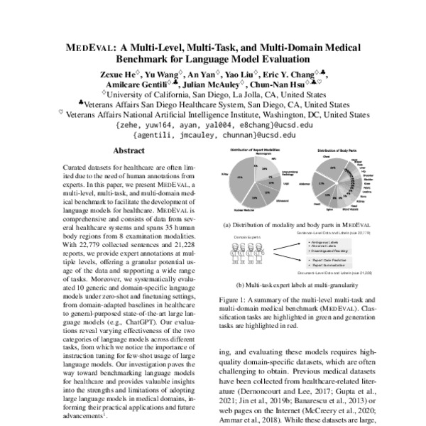 MedEval: A Multi-Level, Multi-Task, and Multi-Domain Medical Benchmark ...