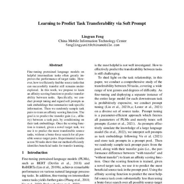 Learning to Predict Task Transferability via Soft Prompt - ACL Anthology