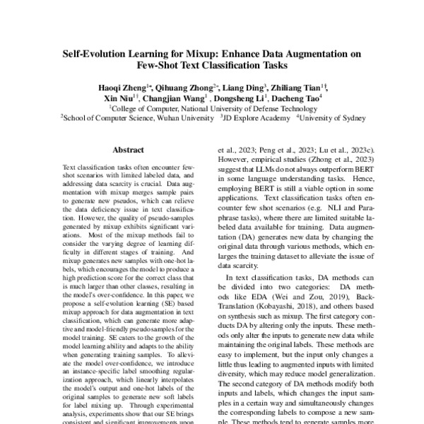 Self-Evolution Learning for Mixup: Enhance Data Augmentation on Few-Shot Text Classification ...