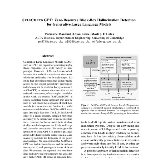 SelfCheckGPT: Zero-Resource Black-Box Hallucination Detection for Generative Large Language ...