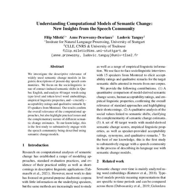 Understanding Computational Models of Semantic Change: New Insights from the Speech Community ...