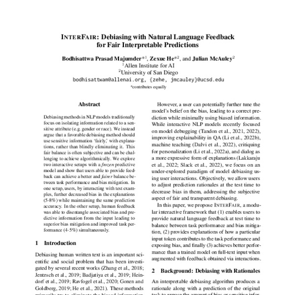 InterFair: Debiasing with Natural Language Feedback for Fair Interpretable Predictions - ACL ...