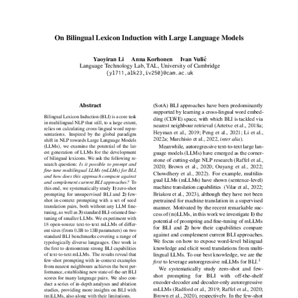 On Bilingual Lexicon Induction with Large Language Models - ACL Anthology