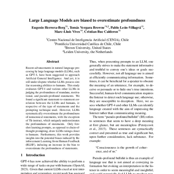 Large Language Models are biased to overestimate profoundness - ACL ...