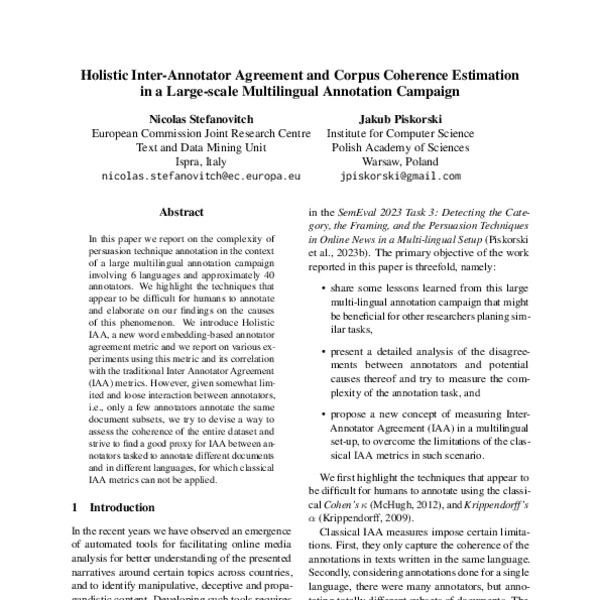 Holistic Inter-Annotator Agreement and Corpus Coherence Estimation in a ...