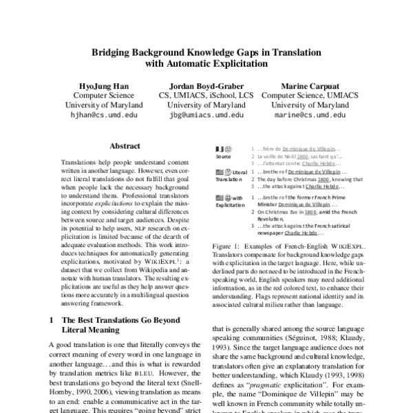 Bridging Background Knowledge Gaps in Translation with Automatic Explicitation - ACL Anthology
