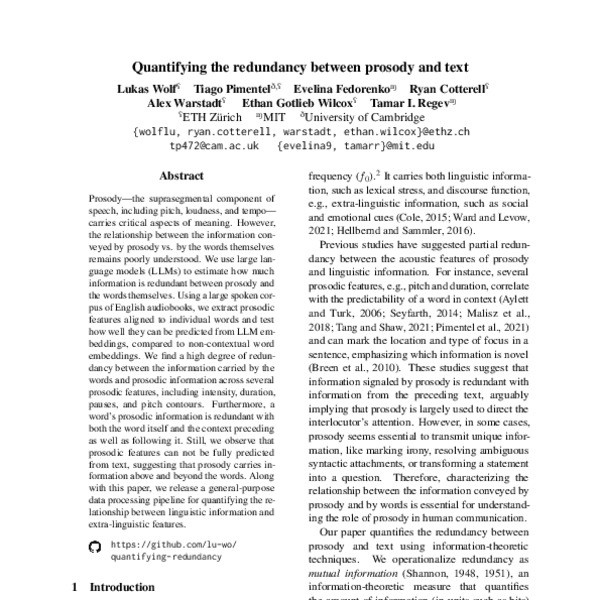 Quantifying the redundancy between prosody and text - ACL Anthology